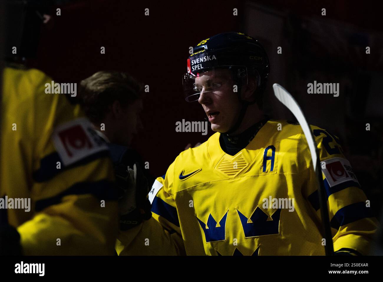 Otto Stenberg of, Sweden. , . ahead of the 2025 IIHF World Junior ...