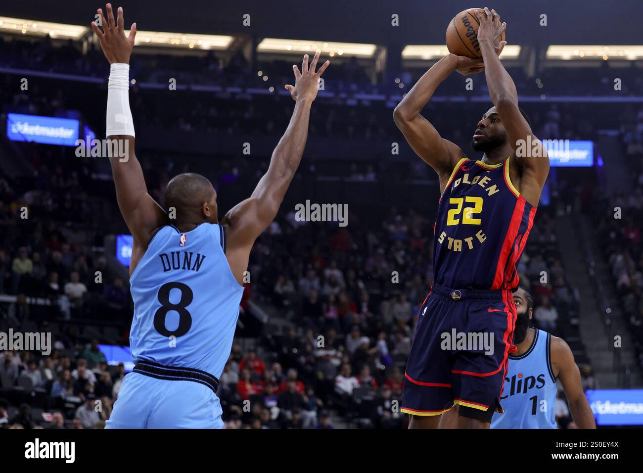 Golden State Warriors forward Andrew Wiggins, right, shoots against Los ...