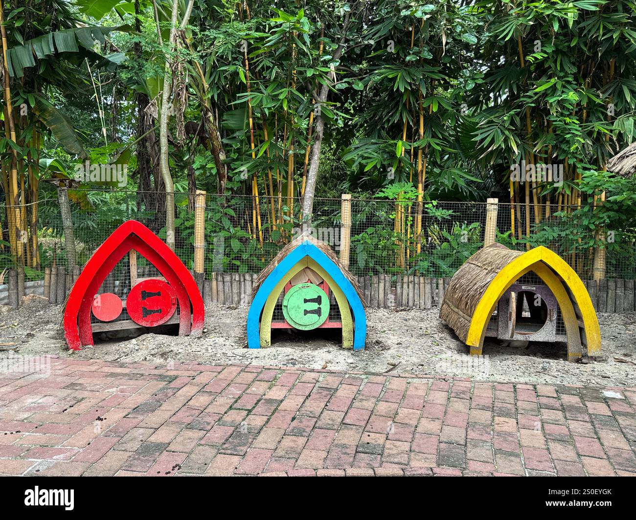 Colorful Animal Houses in a Bamboo Forest Garden Stock Photo - Alamy
