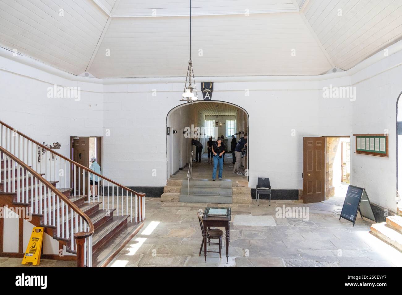 Port Arthur Tasmania, inside the Separate prison building with tourists ...