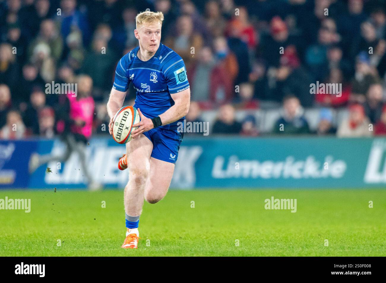 Limerick, Ireland. 28th Dec, 2024. Jamie Osborne of Leinster runs with ...
