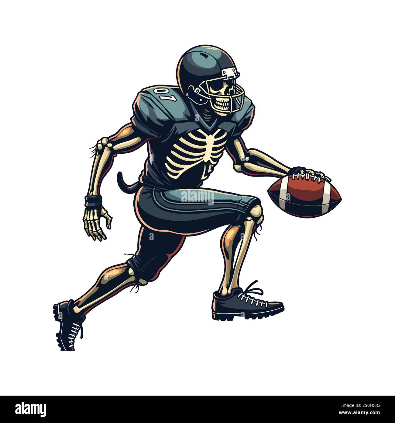 A skeletal American football player holds the ball in Action Spooky ...