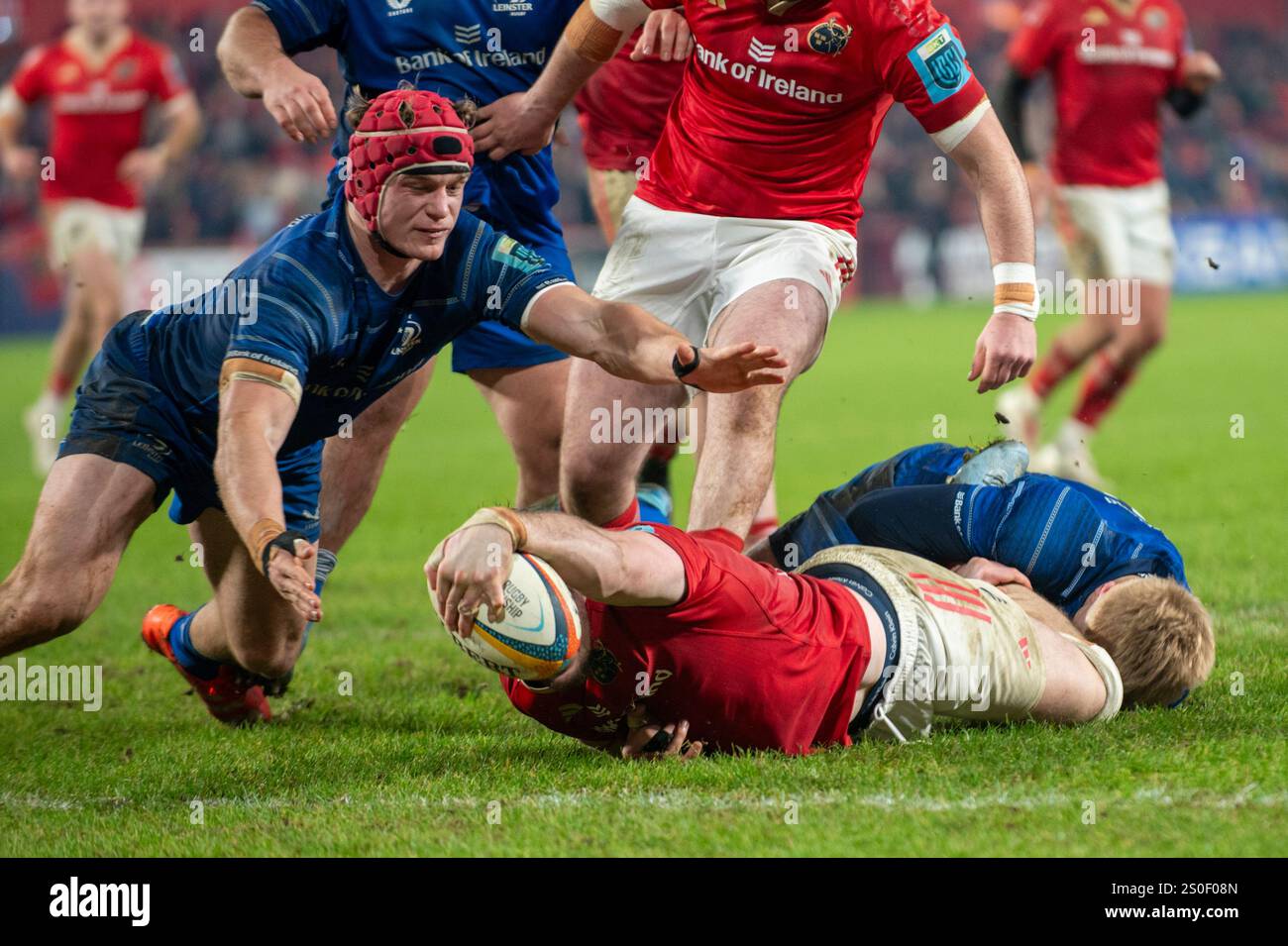 Tom Ahern of Munster scores a try during the United Rugby Championship ...