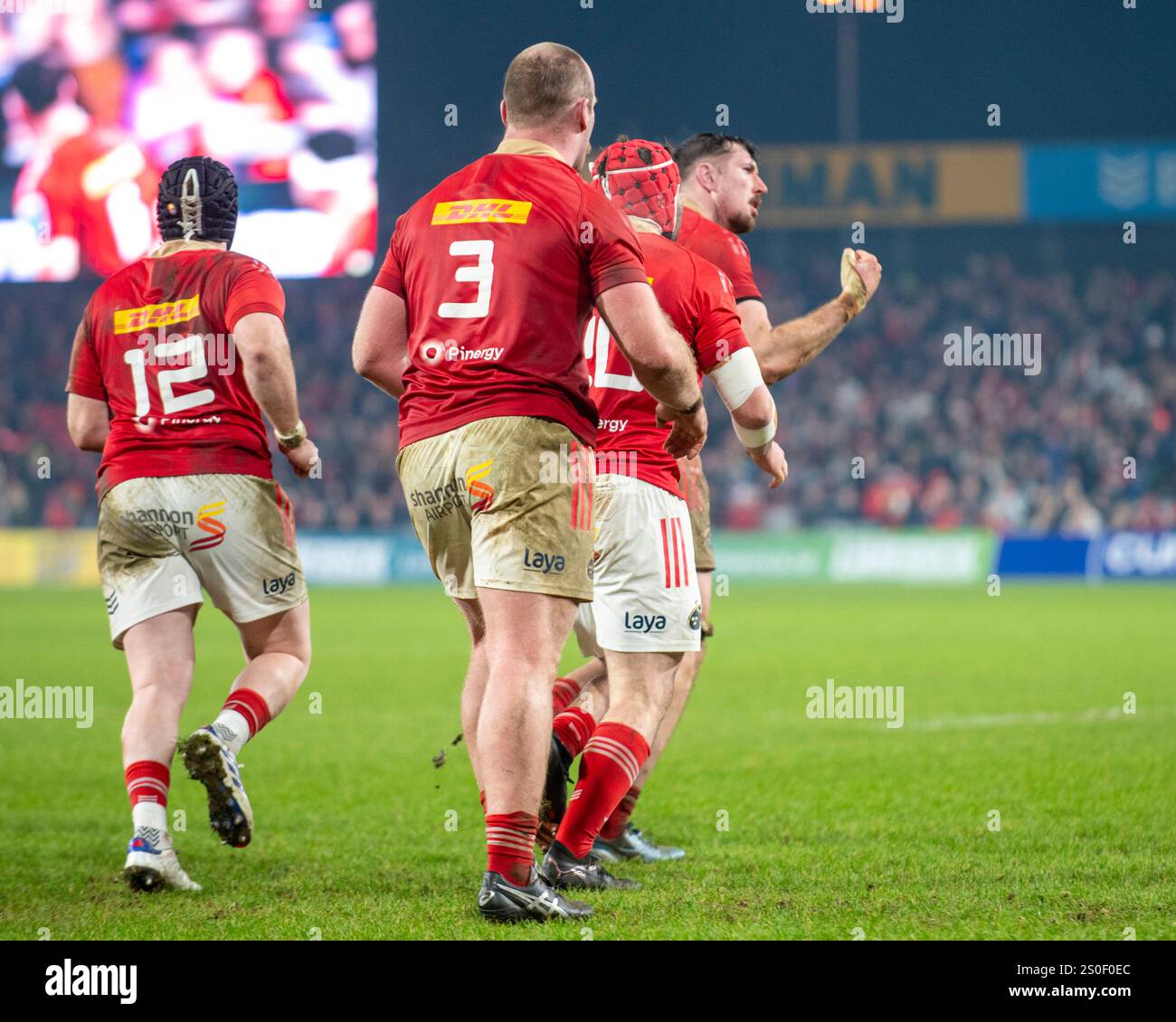 Limerick, Ireland. 28th Dec, 2024. Tom Ahern of Munster celebrates his ...