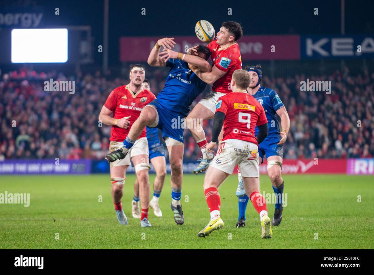 Limerick, Ireland. 28th Dec, 2024. Calvin Nash of Munster jumps for the ...