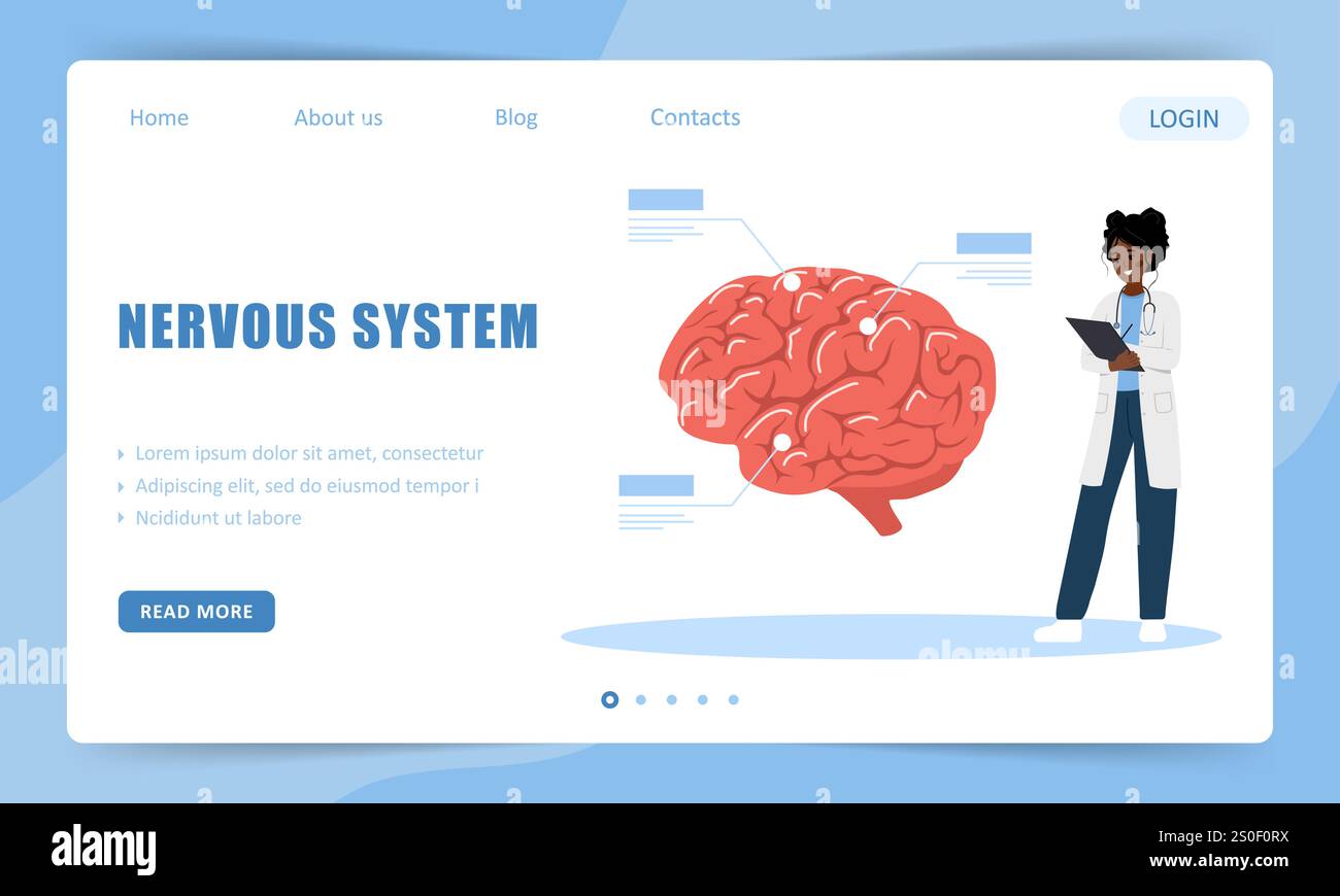 Nervous system concept. Landing page template. African Woman in medical ...