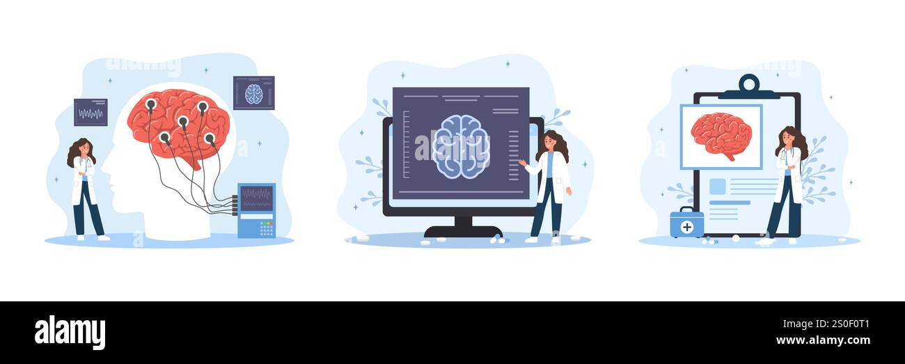 Neurologist concept. Female Doctor diagnosis and monitors treatment of Brain diseases. Research ...