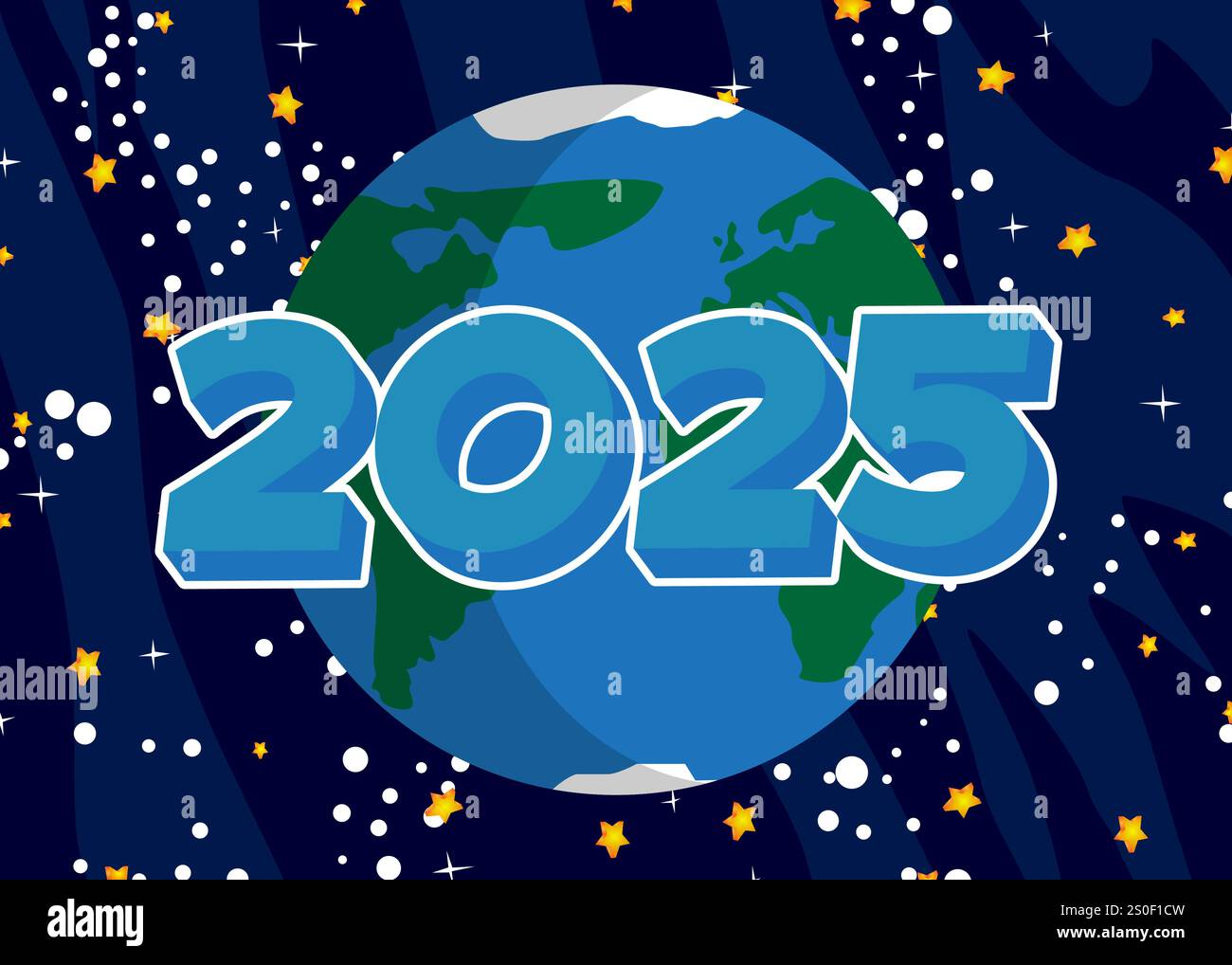 Planet Earth with number 2025. Cartoon Space, cosmos. Vector cartoon ...