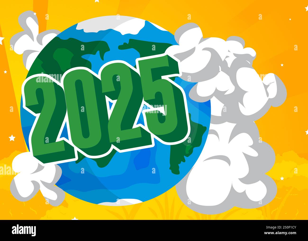 Planet Earth with number 2025. Cartoon Space, cosmos. Vector cartoon ...