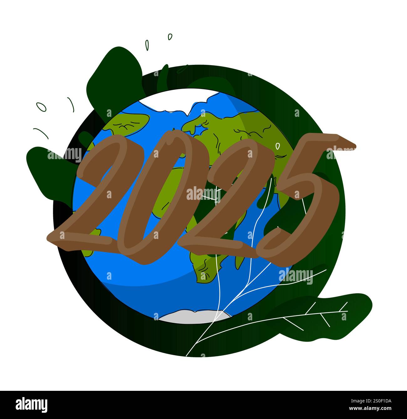 Planet Earth with number 2025. Cartoon Space, cosmos. Vector cartoon ...