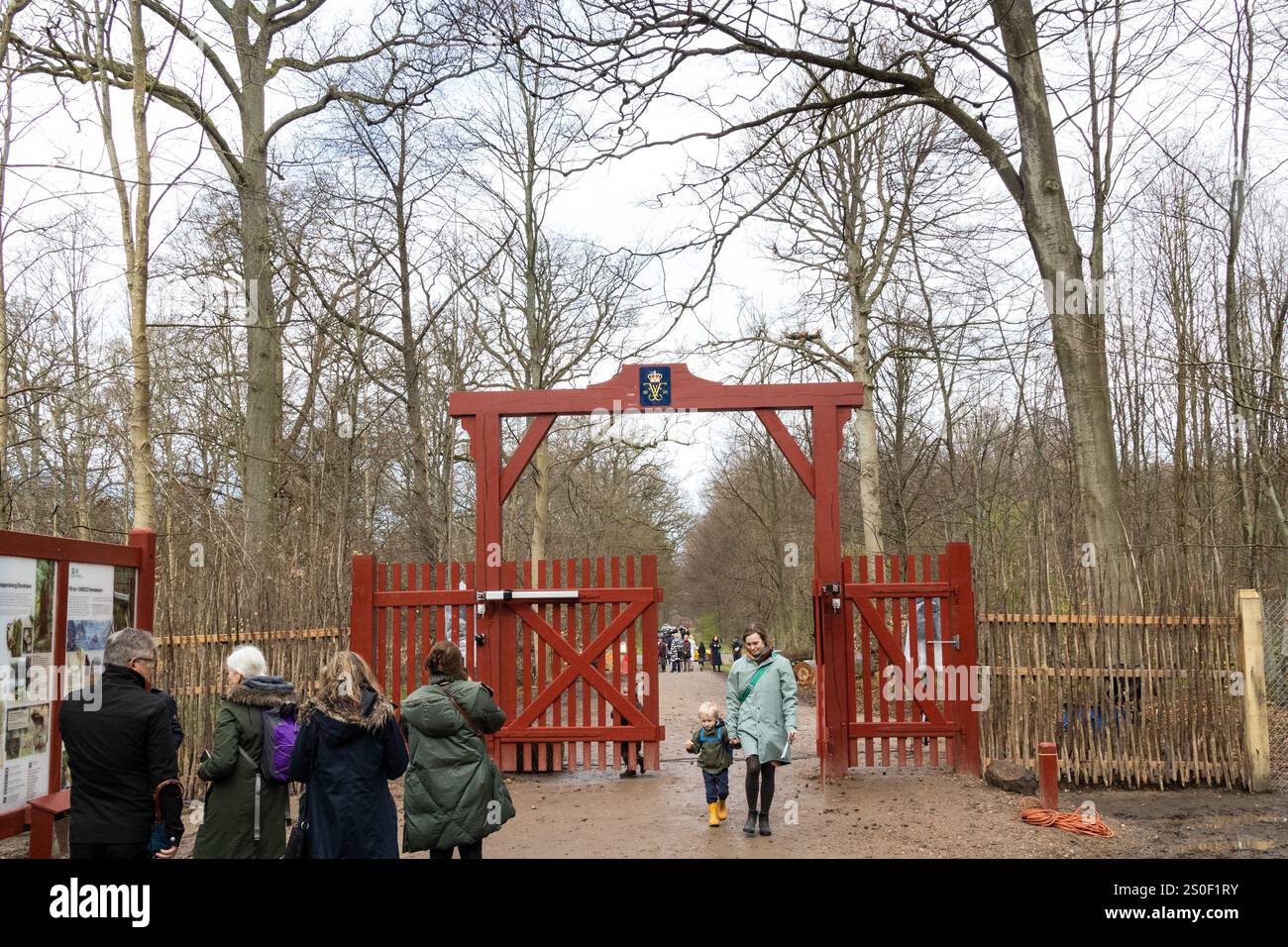 The new Frederik X sign (monogram) is displayed on the gate as HM Queen ...