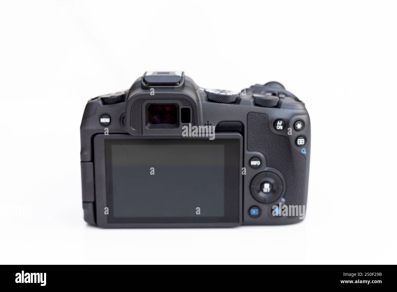 Full frame mirrorless camera rear view with blank screen and buttons on ...