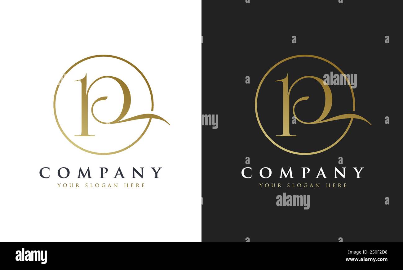 Abstract script gold premium luxury letter P logo design Stock Vector ...