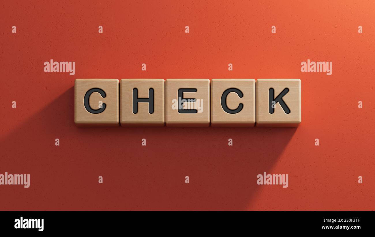 wooden cube block with CHECK business word. Mission, Vision and core ...