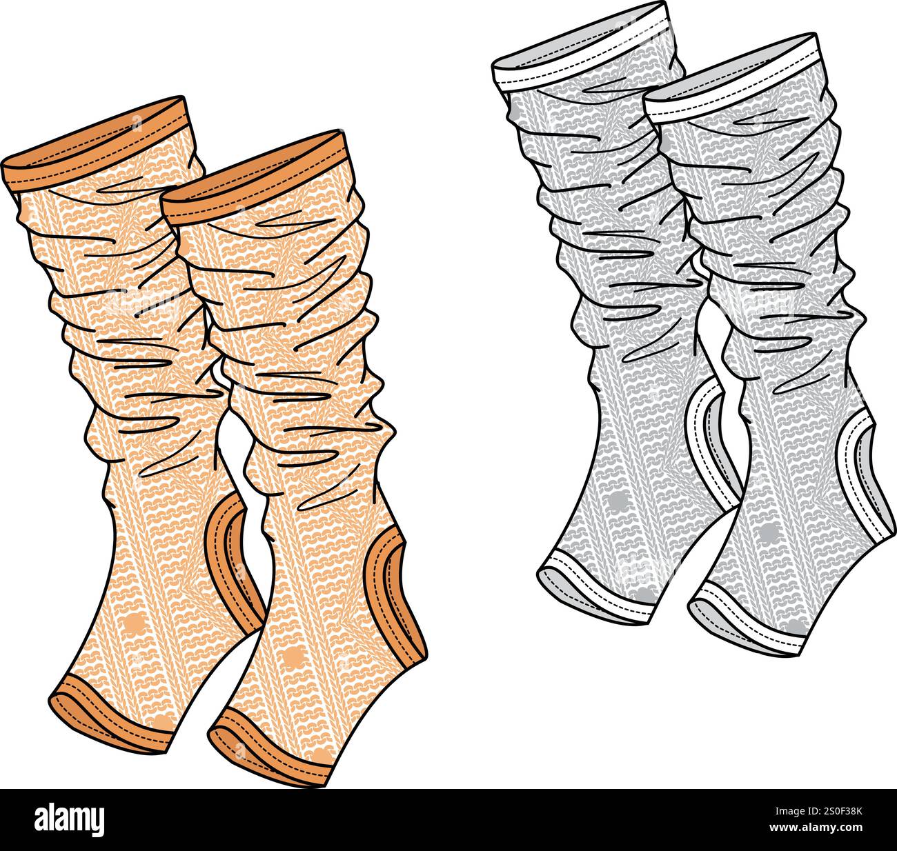 Rib leg warmers technical illustration vector mockup template Stock ...