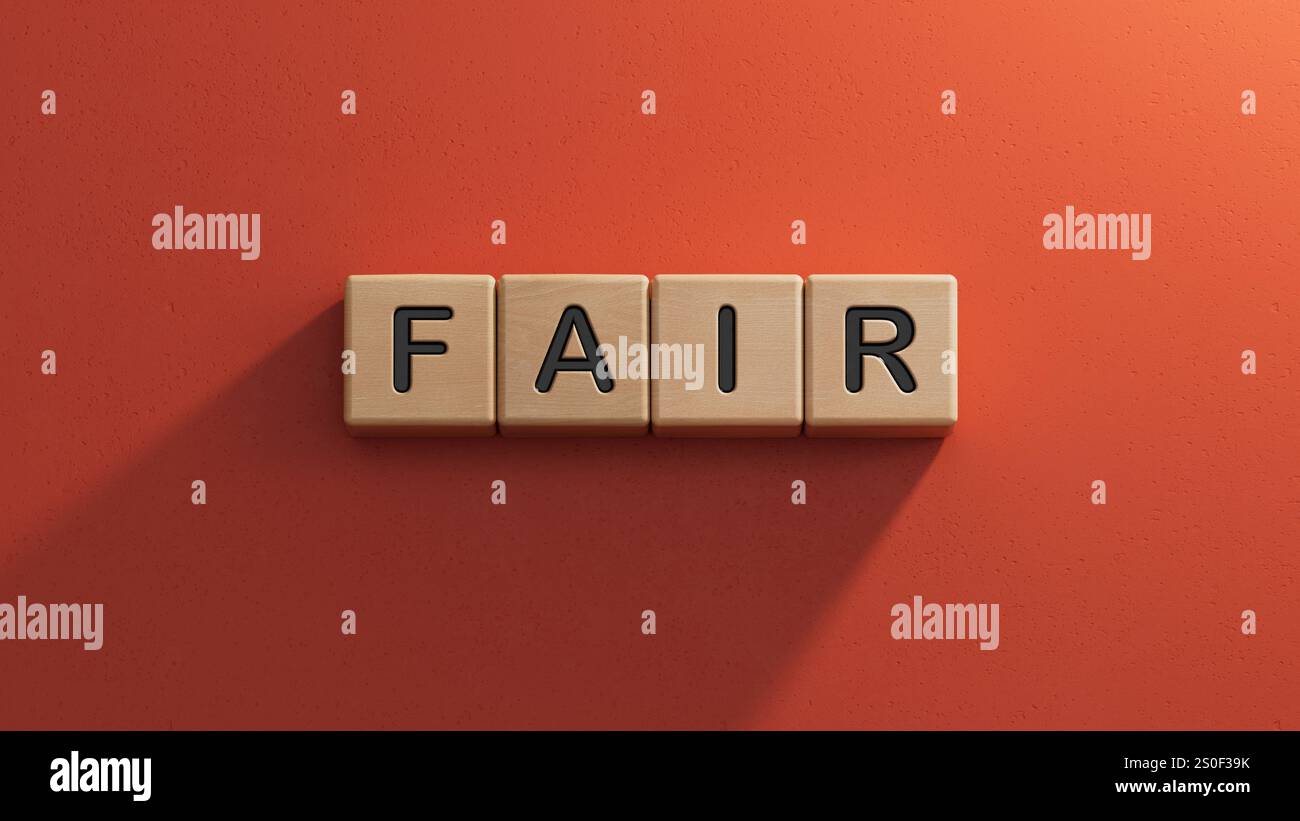 wooden cube block with FAIR business word. Mission, Vision and core ...