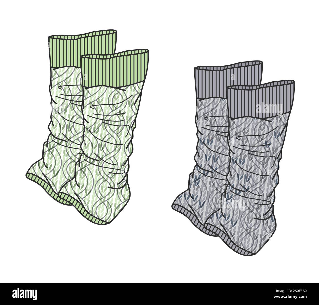 Knit leg warmers flat sketch vector mockup template Stock Vector Image ...