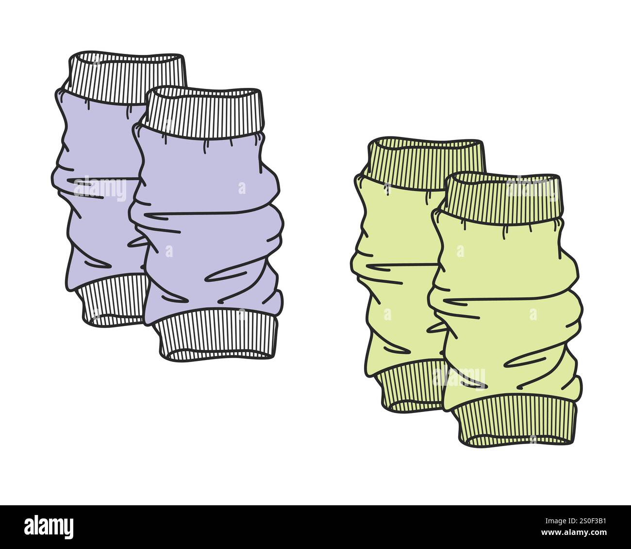 Ribbed knit leg warmers technical illustration vector mockup template ...