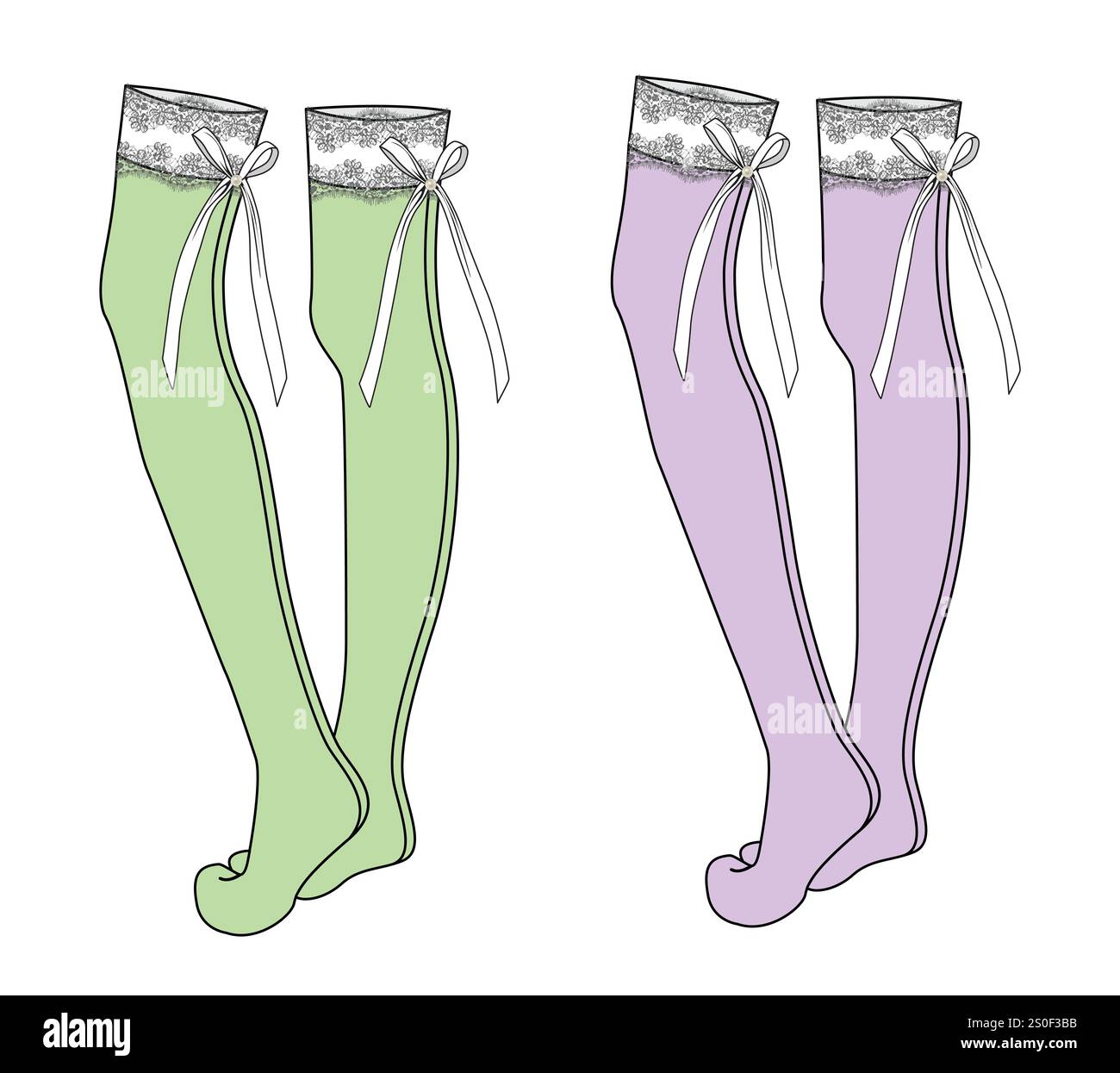 Bow stockings technical flat drawing vector mockup illustration Stock ...