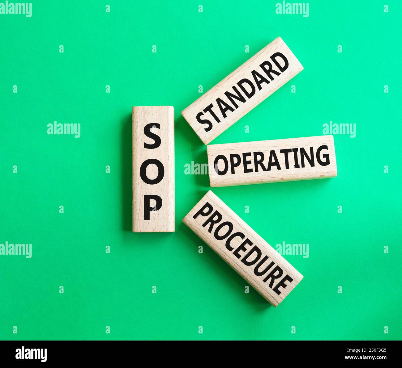 SOP - Standard Operating Procedure symbol. Wooden blocks with word SOP ...