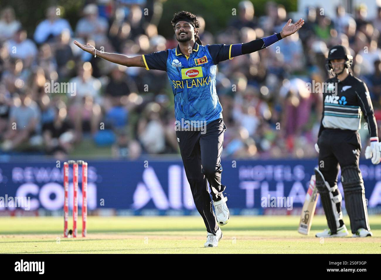 Sri Lanka's Avishka Fernando celebrates the wicket of New Zealand's ...
