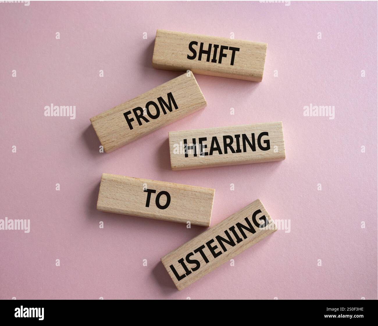 Listening symbol. Wooden blocks with words Shift from Hearing to ...