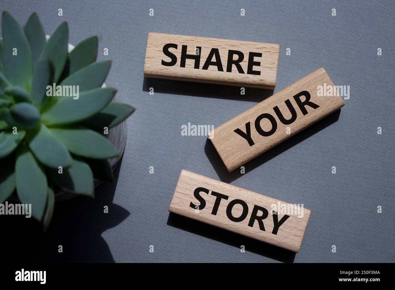 Share your story symbol. Wooden blocks with words Share your story ...