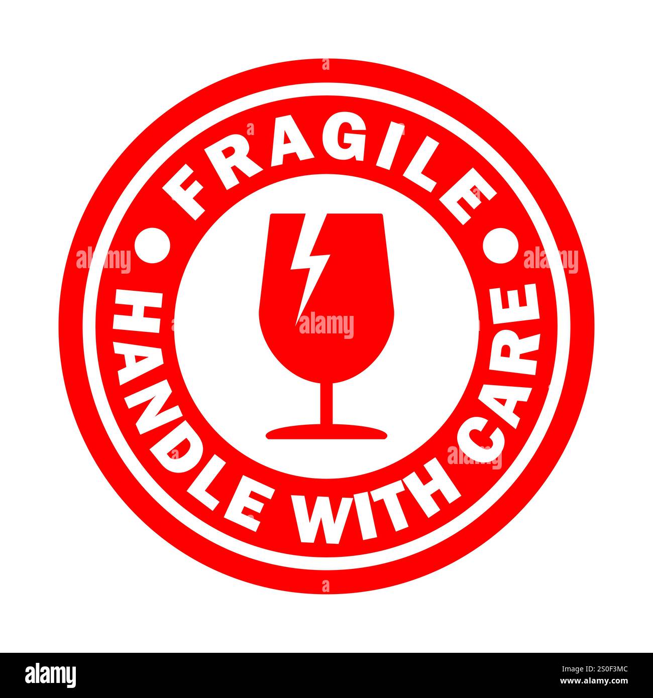 Fragile round circle stamp sticker icon symbol set. Handle with care ...