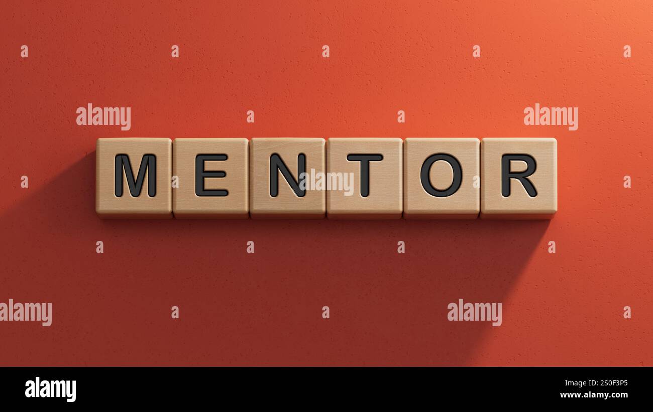 wooden cube block with MENTOR business word. Mission, Vision and core ...