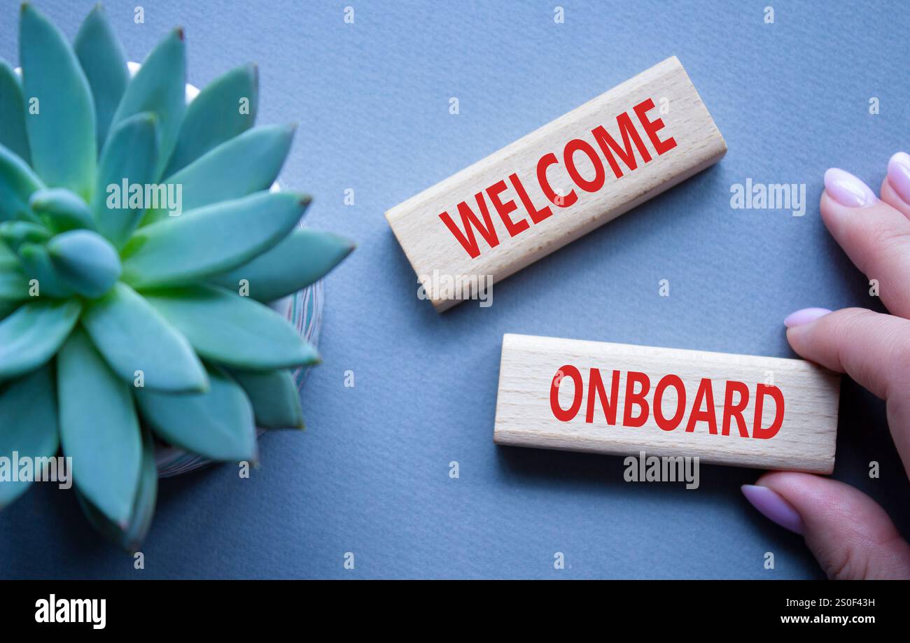 Welcome onboard symbol. Concept words Welcome onboard on wooden blocks ...