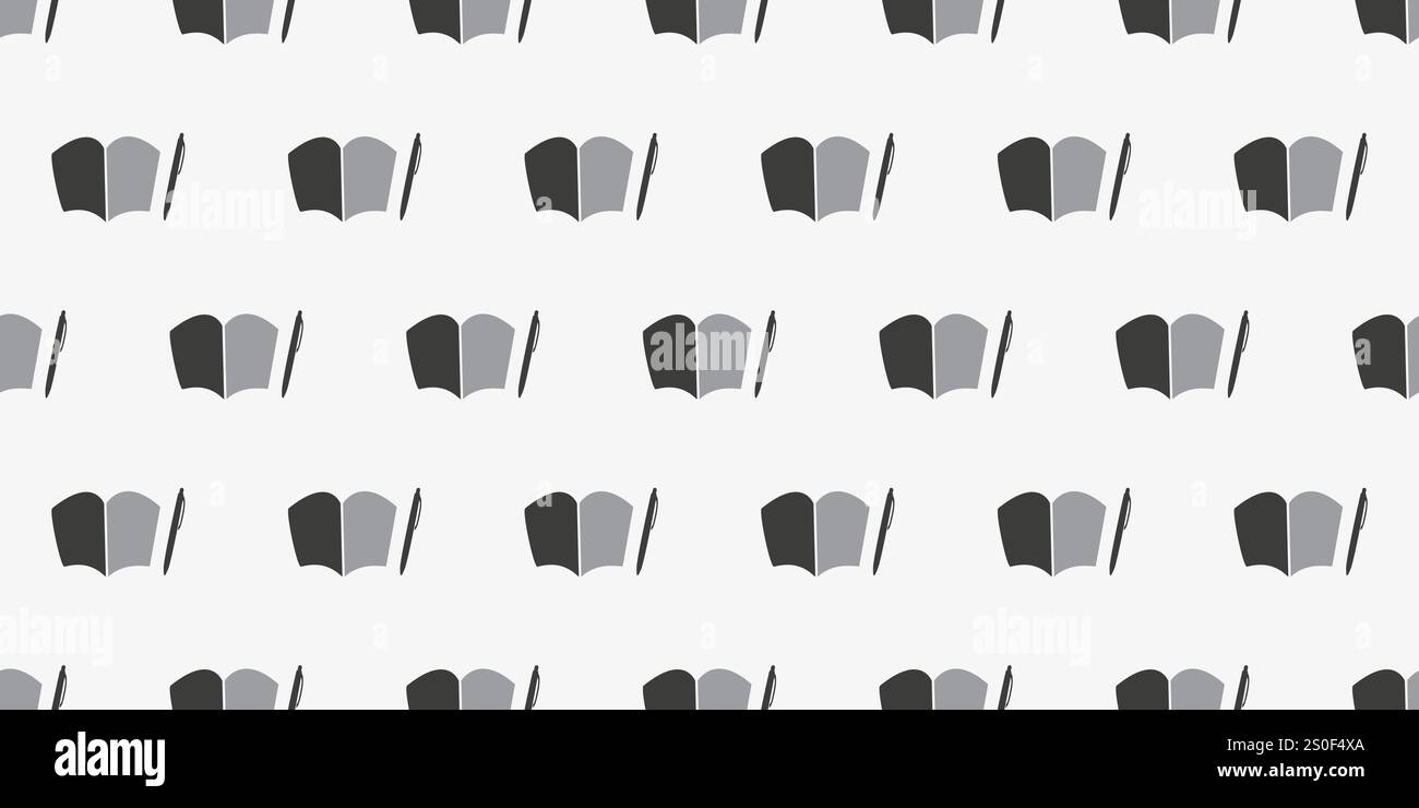 Many Rows of Black and White Notebooks and Pens Texture on Grey ...