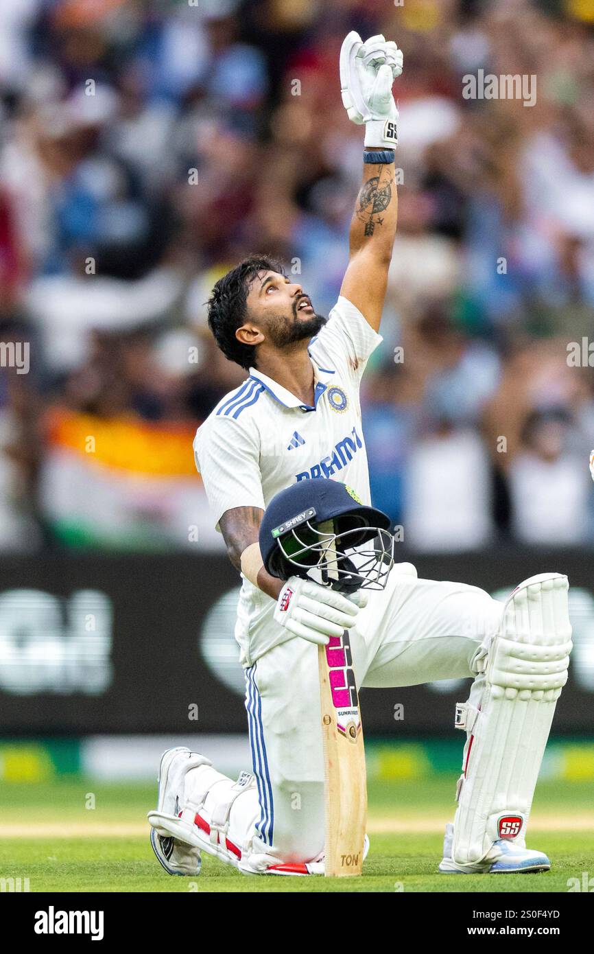MELBOURNE, AUSTRALIA - DECEMBER 28: Nitish Kumar Reddy of India ...