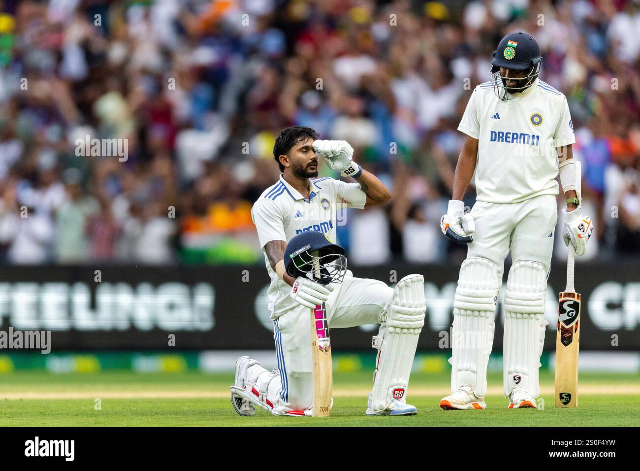 MELBOURNE, AUSTRALIA - DECEMBER 28: Nitish Kumar Reddy of India ...