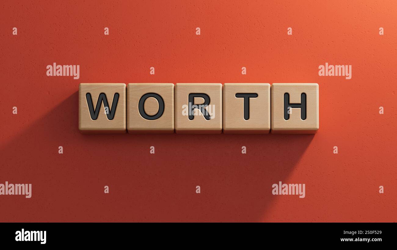 wooden cube block with WORTH business word. Mission, Vision and core ...