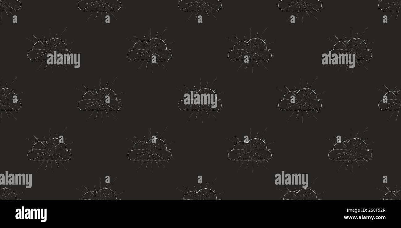 Black and White Rows of Round Cloud Silhouettes, Outline Shapes Pattern ...