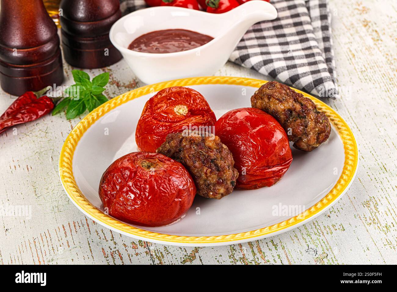 Turkish cuisine - Domatesli Kebab with minced meat and tomato Stock ...