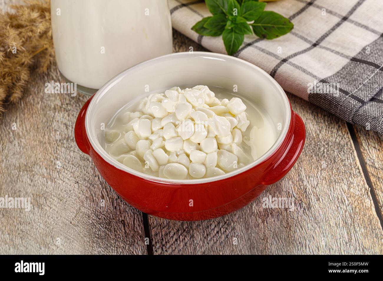 Grain cottage cheese with sour in the bowl Stock Photo - Alamy