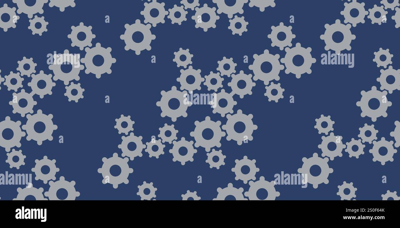 Grey Cog Weels or Gear Symbols Pattern on Wide Scale Blue Background ...