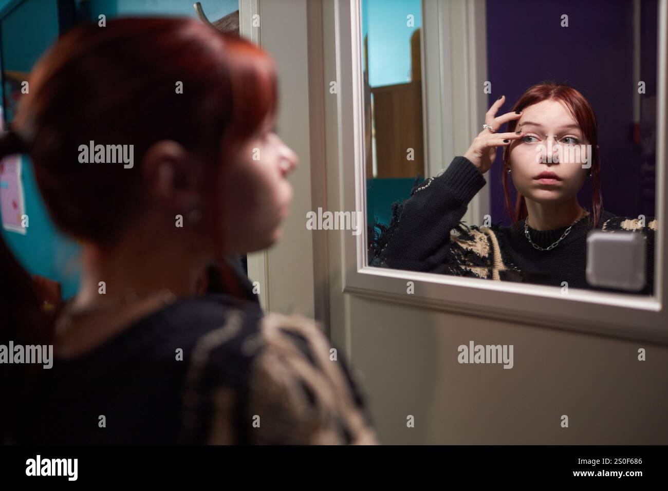 Gen Z Girl In Front Of Mirror Stock Photo - Alamy