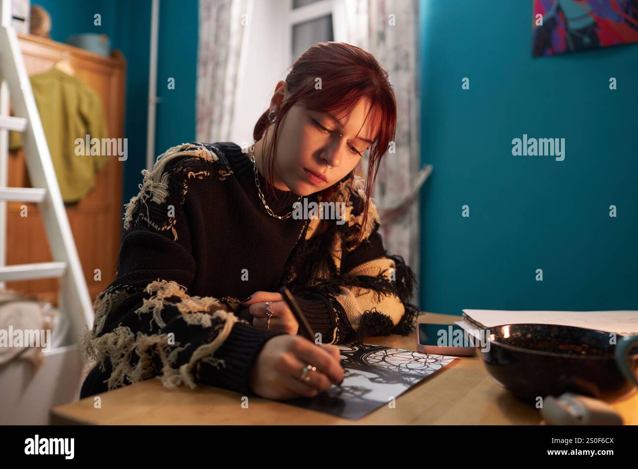 Gen Z Girl Drawing Picture Stock Photo - Alamy