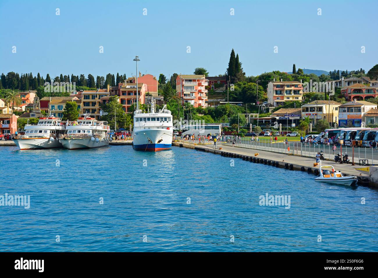 Corfu, Greece - June 6th 2024. Boats moored at the port of Corfu Old ...