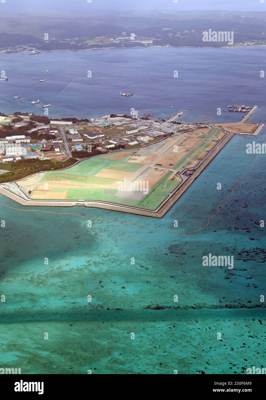 An aerial photo shows the work to improve the soft ground at Oura Bay ...