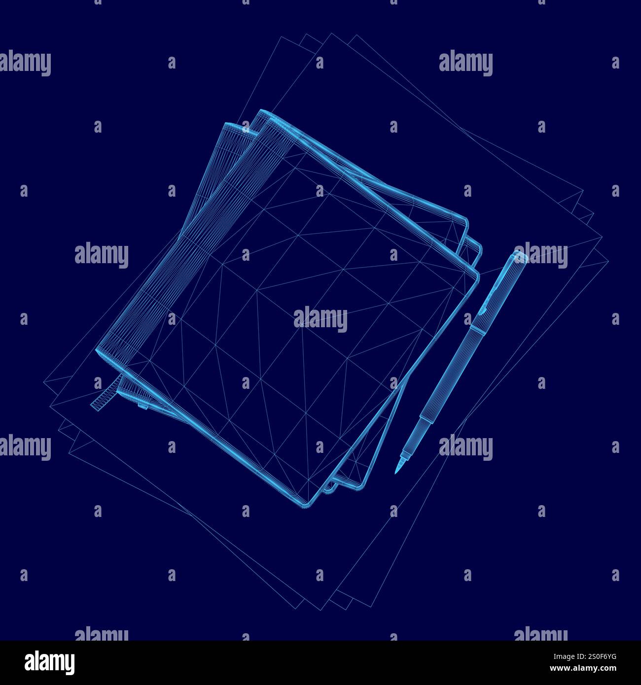 Blue book with a pen on top of it. The book is open to a page with a ...