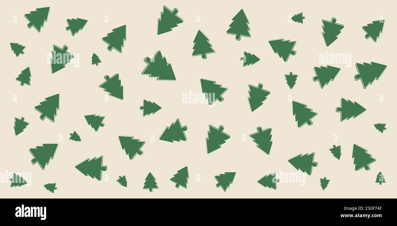 Christmas Background, Banner Design with Pattern of Random Green Pine Trees of Different ...