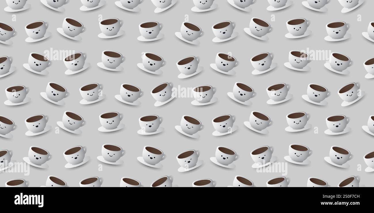 Seamless Grey Coffee Cup Icons Pattern with Smiling Faces on All of ...