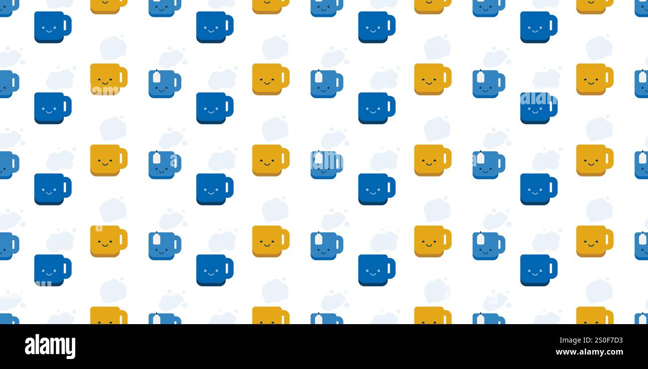 Seamless Blue and Brown Coffee and Tea Cup Symbols Pattern on Wide ...