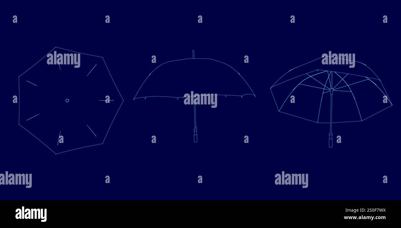 Three umbrellas are shown in different positions. The umbrellas are all ...
