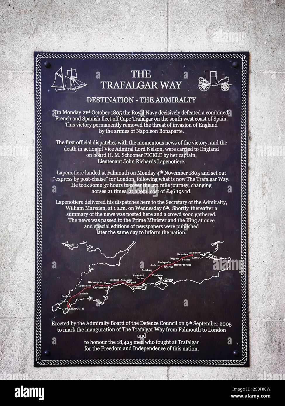 Map and information about the Trafalgar Way, Admiralty House, Whitehall ...