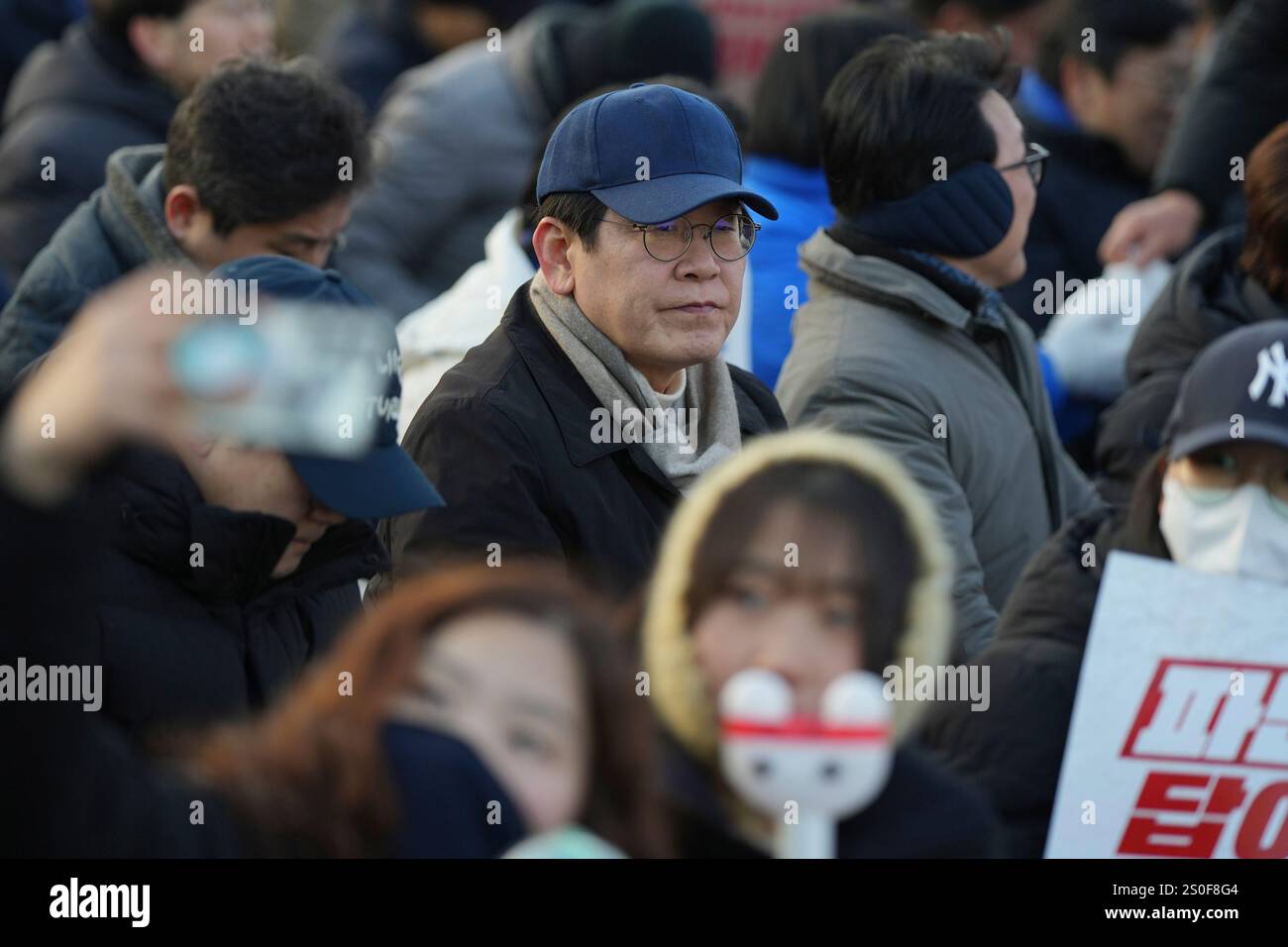 South Korea's main opposition Democratic Party leader Lee Jae-myung attends at a rally demanding ...