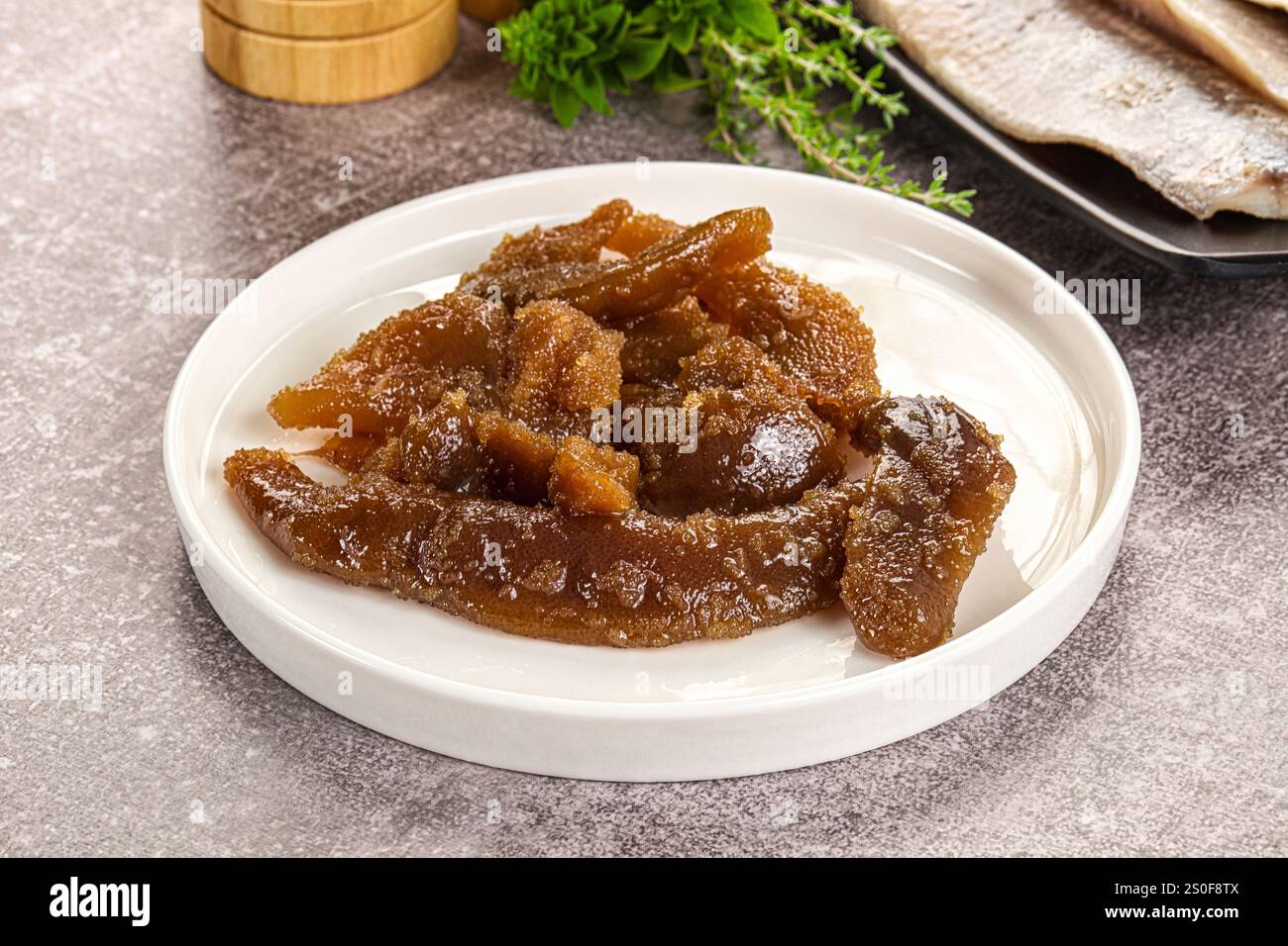Salted Herring roe snack in the plate Stock Photo - Alamy